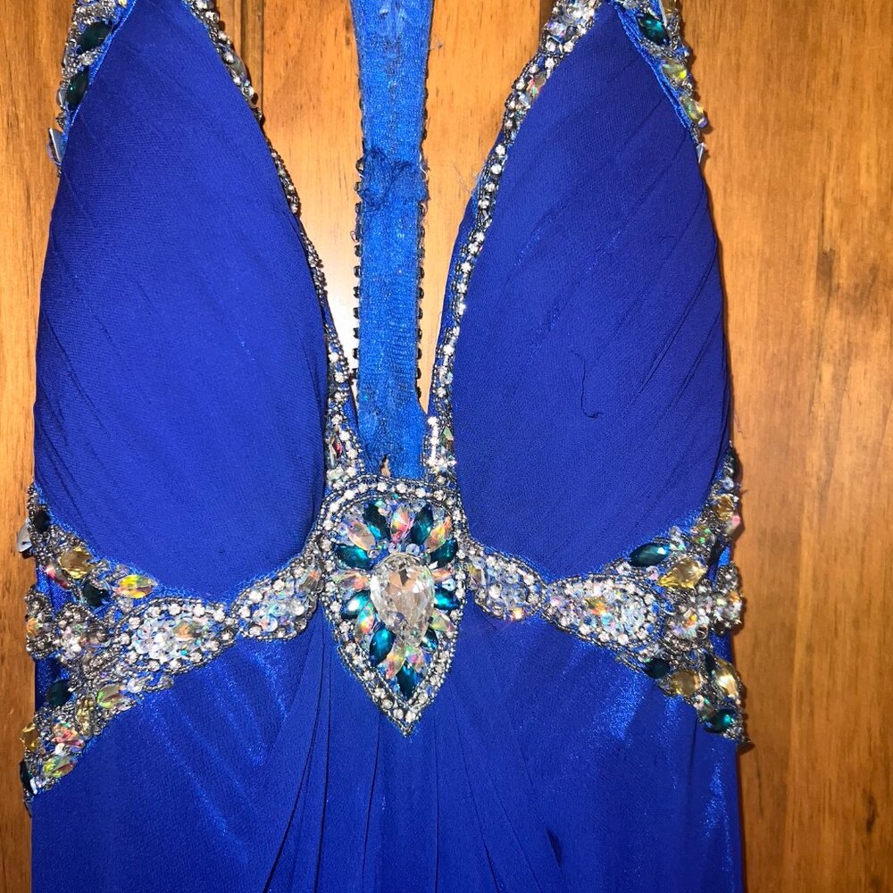 Royal Blue Beaded Halter Prom Gown Pageant Dress - Gem